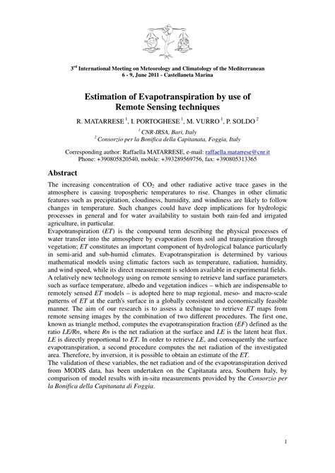 Pdf Actual Evapotranspiration By Use Of Modis Data