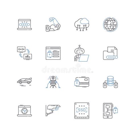 Data Encryption Line Icons Collection Cryptography Security