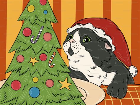 크리스마스 트리 옆에서 산타 모자를 쓴 흑인과 백인 개 벡터 Unsplash의 크리스마스 이미지