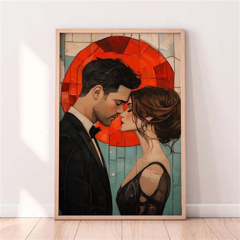Romantic Couple Art Elegant Love Portrait Stained Glass Style