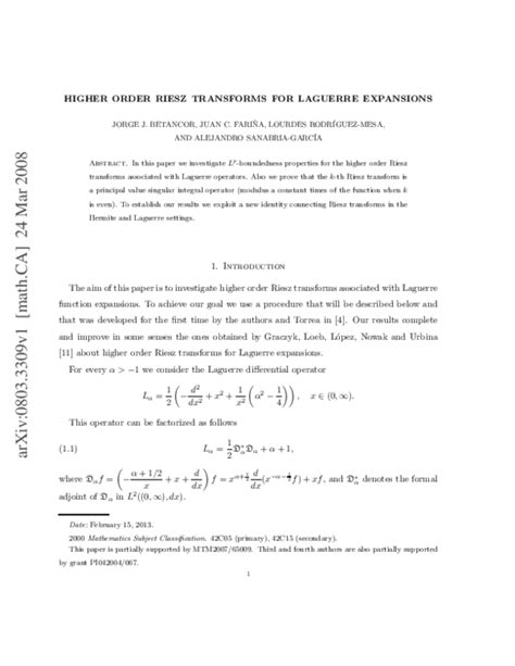 Pdf Higher Order Riesz Transforms For Laguerre Expansions Juan Carlos Fariña
