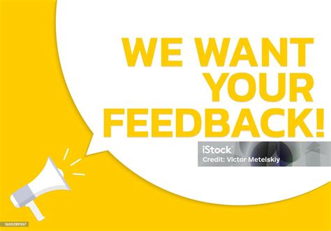 피드백 텍스트 카드를 원합니다 확성기 또는 확성기가 있는 말풍선 배너 또는 포스터 고객 피드백 의견 조사 또는 리뷰 디자인 템플릿 벡터 그림입니다 개념에 대한 스톡 벡터