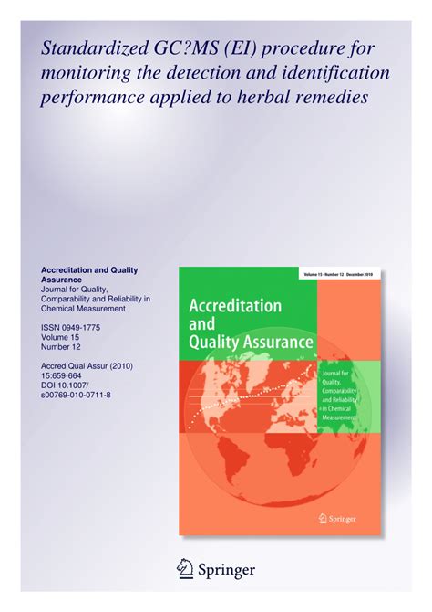 Pdf Standardized Gcms Ei Procedure For Monitoring The Detection And Identification