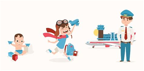 꿈의 직업 어린 시절부터 남자 사랑 비행기 세트 벡터 일러스트 주사위 종이 비행기와 놀고있는 아이 소년 캐릭터 판타지 공항에 대한 스톡 벡터 아트 및 기타 이미지 Istock