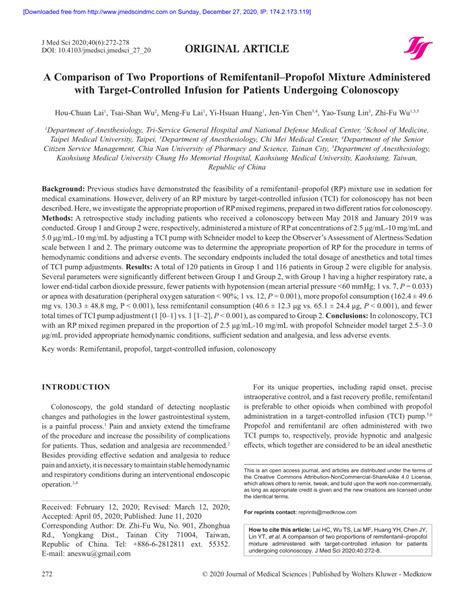 Pdf A Comparison Of Two Proportions Of Remifentanilpropofol Mixture
