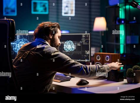 Software Technician Inserting Disk In Computer With Rogue Superintelligence Ai To Use It For