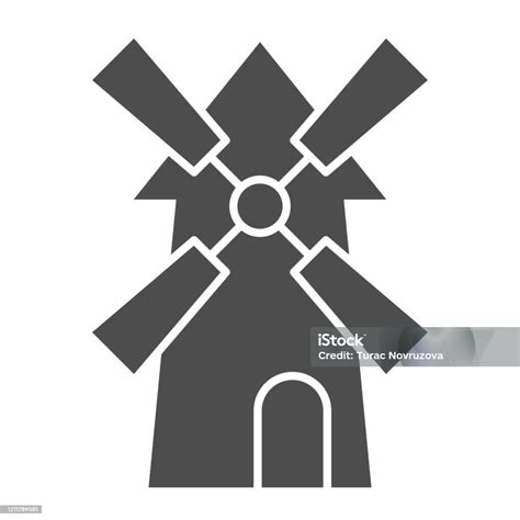 솔리드 아이콘 밀링 오래된 농장 이나 마을 곡물 풍차 기호 흰색 배경에 글리프 스타일 그림 모바일 개념 및 웹 디자인에 대 한