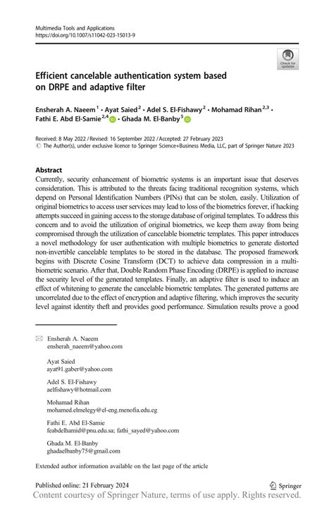 Efficient Cancelable Authentication System Based On Drpe And Adaptive Filter Request Pdf
