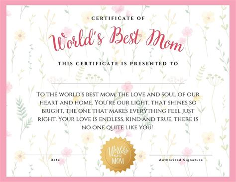Best Mom Certificate Printable Mothers Day Worlds Best Mom Best