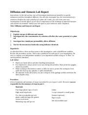 Diffusion Osmosis Lab Report Doc Diffusion And Osmosis Lab Report Instructions In This Lab