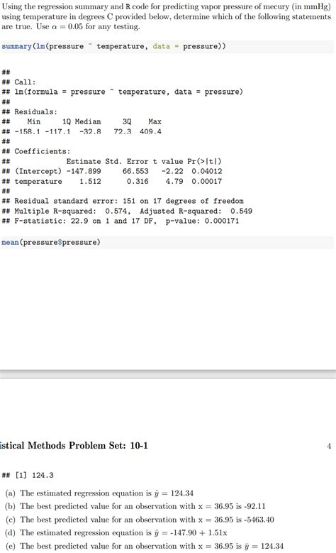 Solved Using The Regression Summary And R Code For Chegg