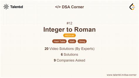 12 Integer To Roman Medium Dsa Corner Talentd