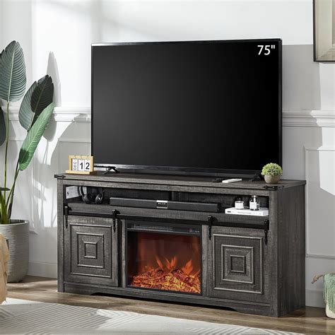 Fireplace Tv Stand For 75 Inch Tv Farmhouse Barn Door