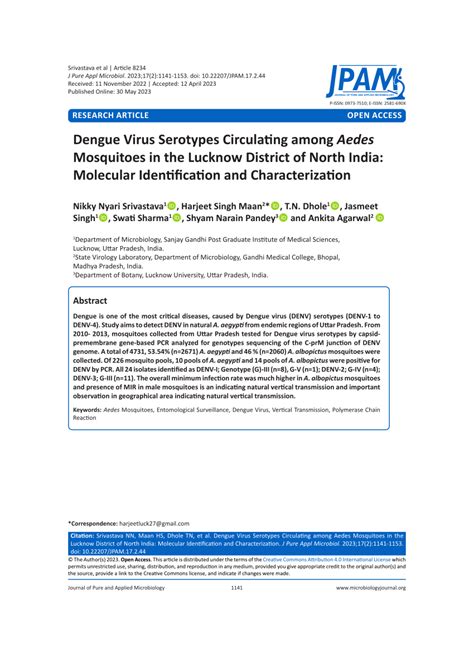 Pdf Dengue Virus Serotypes Circulating Among Aedes Mosquitoes In The