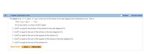 solved the trace of an n times n matrix a [a ij] is the