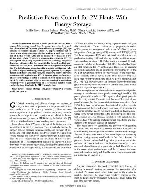Pdf Predictive Power Control For Pv Plants With Energy Storage