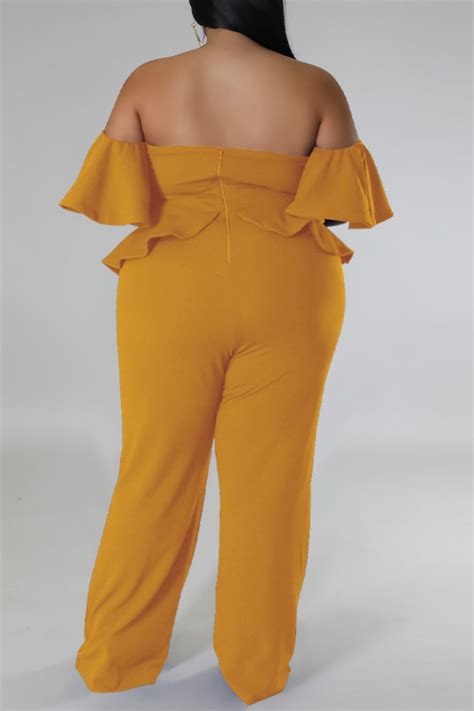 Wholesale Yellow Sexy Casual Solid Backless Off The Shoulder Plus Size