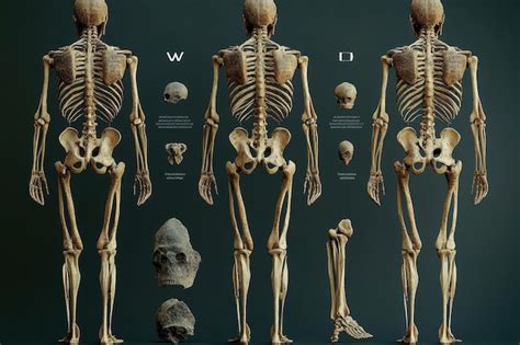 Human Skeleton Comparison Neanderthal Homo Sapiens And Denisovan Premium Ai Generated Image