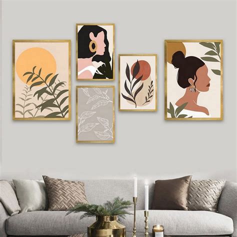 تابلو بکلیت طرح دخترانه نقاشی مینیمال آرت مدل T 865 مجموعه 5 عددی