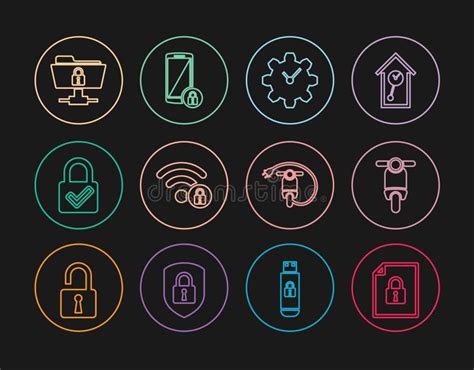 Set Line Document And Lock Scooter Time Management Wifi Locked Lock Check Mark Ftp Folder