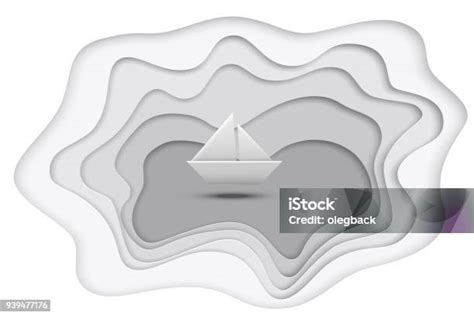 회색 종이 흰색 배경에 고립 된 호수와 종이 배를 잘라 벡터 일러스트입니다 0명에 대한 스톡 벡터 아트 및 기타 이미지 0명 3차원 형태 개념 Istock
