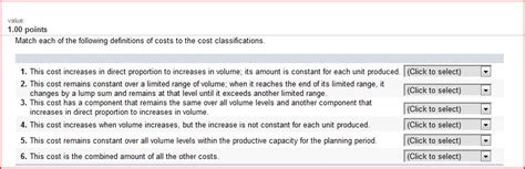 Solved Match Each Of The Following Definitions Of Costs To