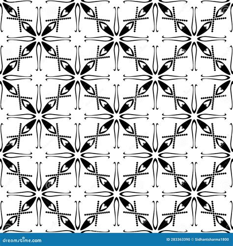 Abstract Black Seamless Curvy Element Repeated Pattern Design On White Background Illustration