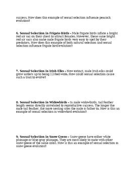 Sexual Selection Worksheet By Biology Labs And More TPT