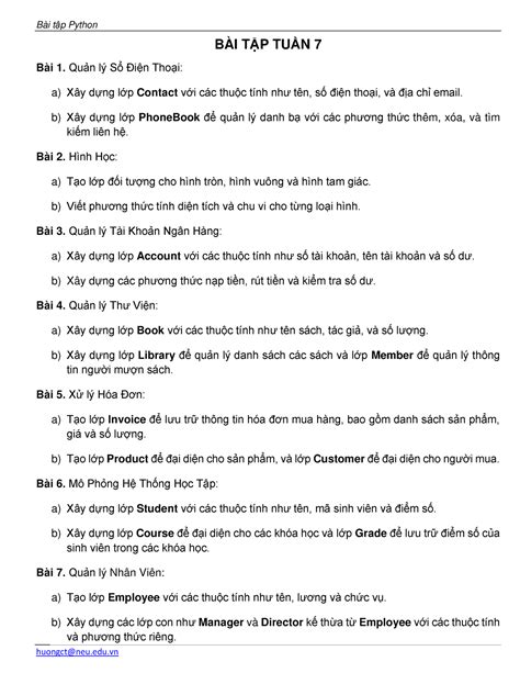 BT Python W OPP Bài tập Python huongct neu edu BÀI TẬP TUẦN Bài Quản lý Sổ Điện Thoại