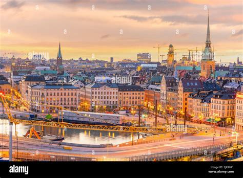 Stockholm Old Town City Skyline Cityscape Of Sweden At Sunset Stock