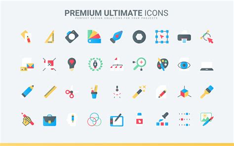 그래픽 디자인 트렌디 한 플랫 아이콘 세트 디자이너의 창의적인 프로젝트를위한 도구 소프트웨어 3차원 형태에 대한 스톡 벡터 아트 및 기타 이미지 Istock