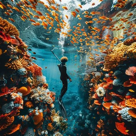 Free Underwater Dive Exploration Image Underwater Diver Coral