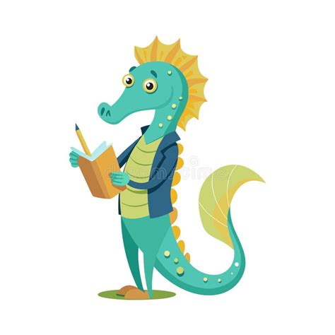 Cartoon Seahorse Illustration Educated Stylish Seahorse Reading And Cartoon Seahorse Illustration Educated Stylish Seahorse Reading And