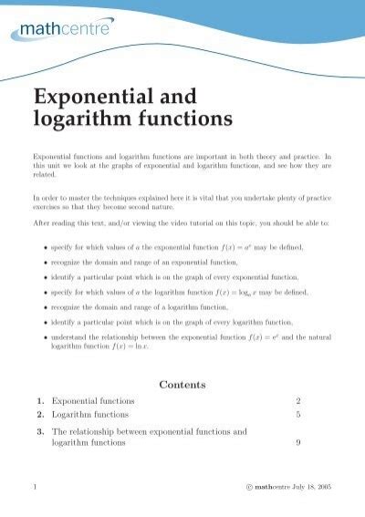 exponential and logarithm functions math centre
