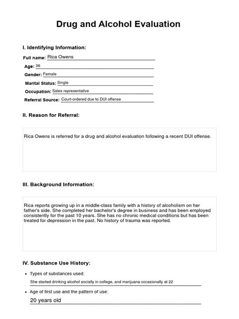 Sample Drug And Alcohol Evaluations Example Pdf Alcoholism Substance Use Disorder