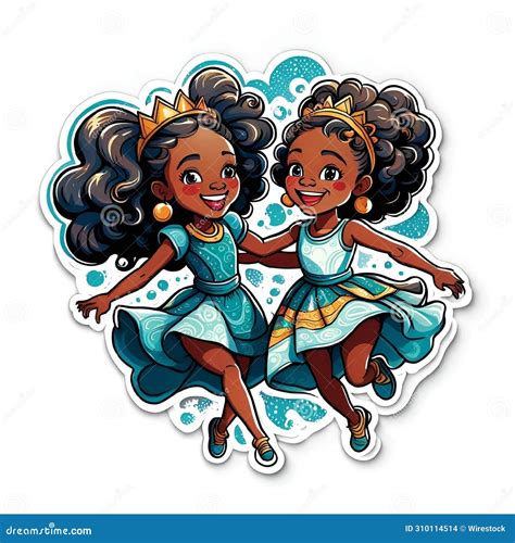 Two Cartoon Black Women Dressed In Disney Princess Dresses And Crowns