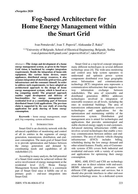 Pdf Fog Based Architecture For Home Energy Management Within The Smart Grid