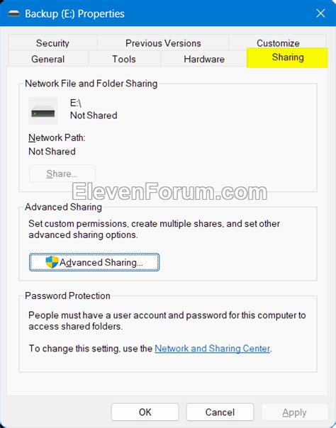 add or remove sharing tab in drive and folder properties in windows 11