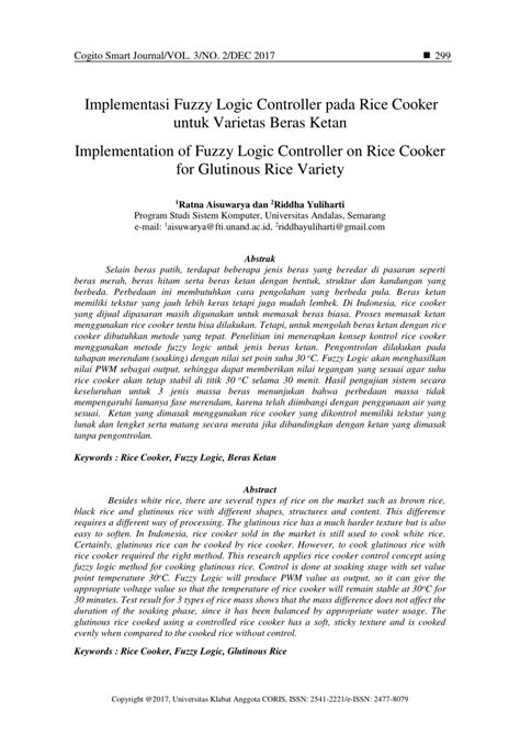 PDF Implementasi Fuzzy Logic Controller Pada Rice Cooker Untuk Varietas Beras Ketan