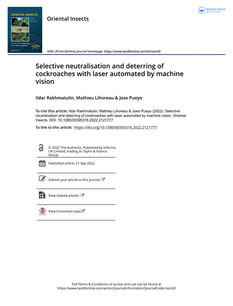 Pdf Selective Neutralisation And Deterring Of Cockroaches With Laser