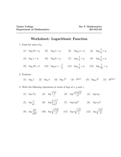 Solution Exercises Logarithmic Function Studypool