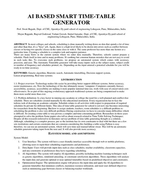 Smart Time Table Generator Based On Ai Report 2024 1 Pdf Computer