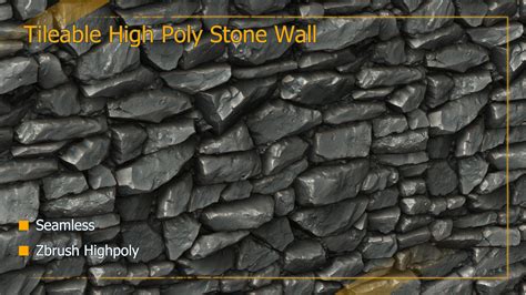 Artstation Tileable Stone Wall High Poly For Seamless Textures
