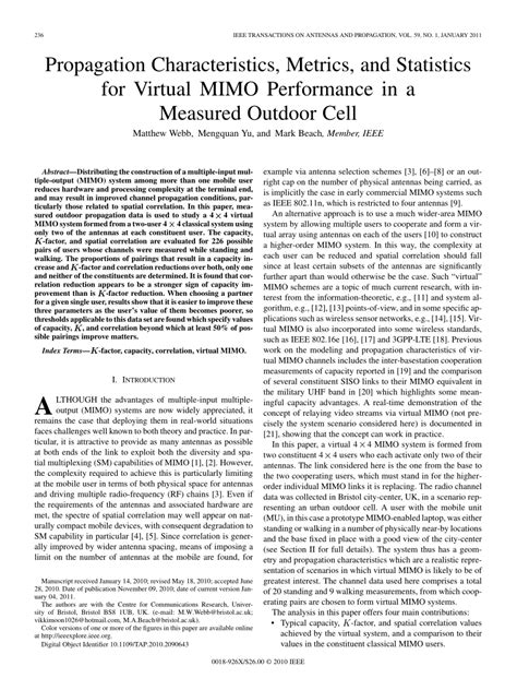 Pdf Propagation Characteristics Metrics And Statistics For Virtual Mimo Performance In A