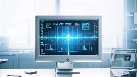 Modern Office Workspace With Digital Analytics On Monitors Concept Of Technology Data