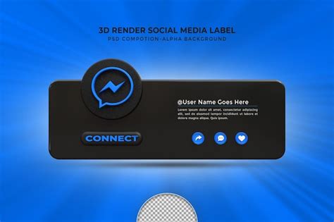 Messenger 소셜 미디어에서 나를 팔로우하십시오 프레임이 있는 3d 디자인 렌더링 아이콘 배지 프리미엄 Psd 파일