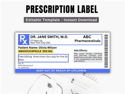 Prescription Label Template Editable Medicine Label Pill Bottle Label