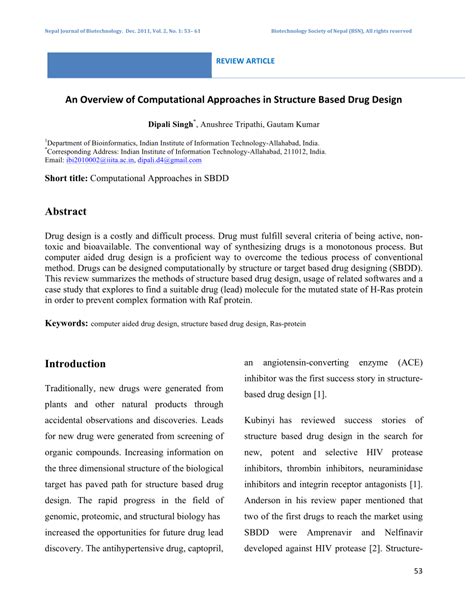 Pdf An Overview Of Computational Approaches In Structure Based Drug