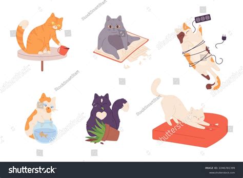 Naughty Cats Cartoon Cat Bad Behaviour Stock Vector Royalty Free 2246781399 Shutterstock