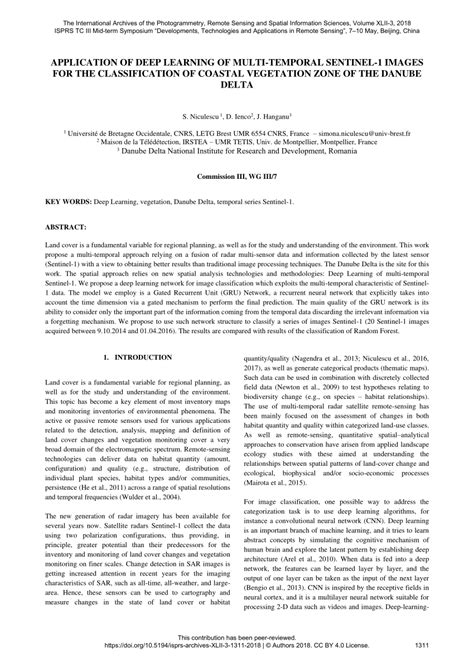 PDF APPLICATION OF DEEP LEARNING OF MULTI TEMPORAL SENTINEL IMAGES FOR THE CLASSIFICATION OF